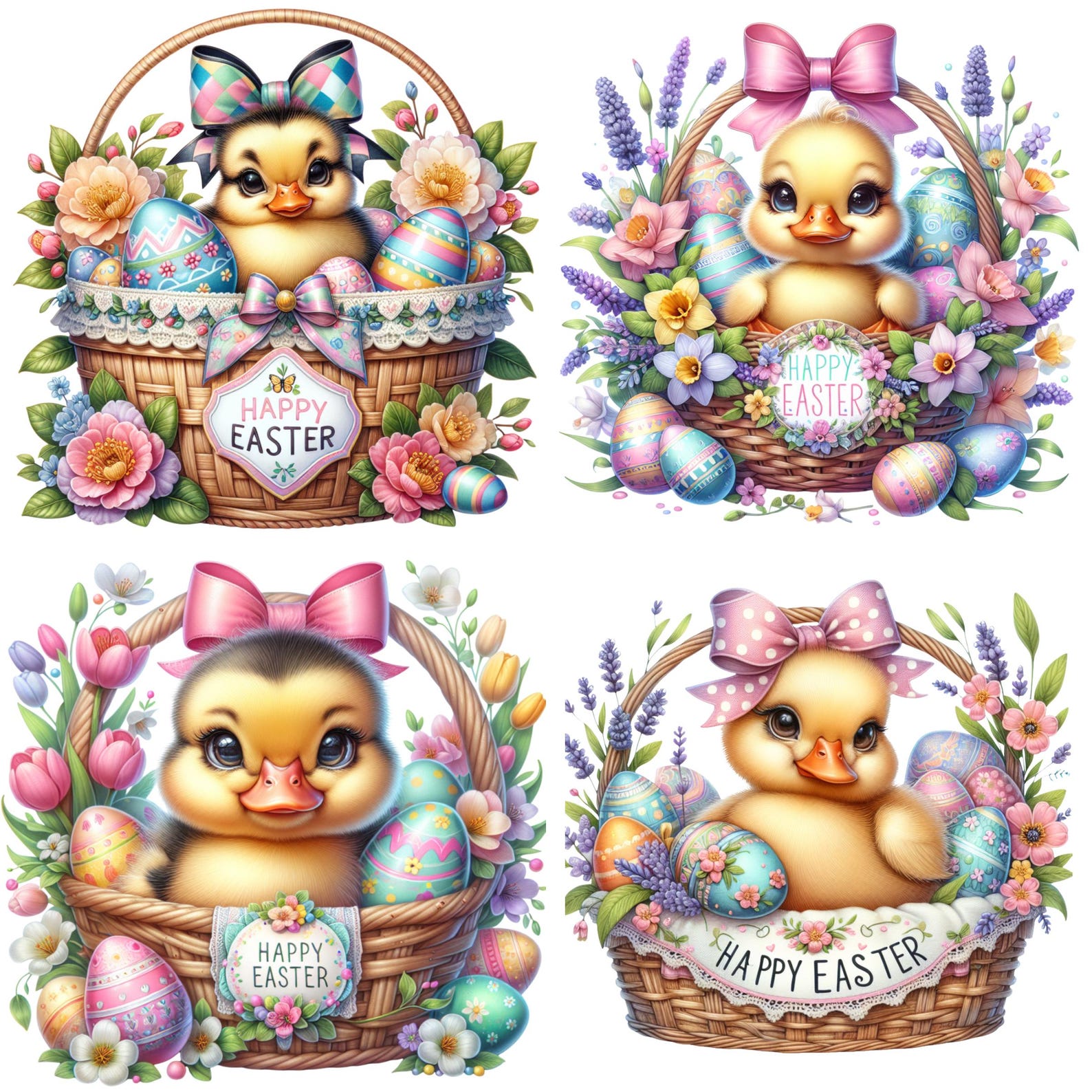 20 PNG Easter Duck Clipart Bundle, Cute Spring Duck PNG, Watercolor ...