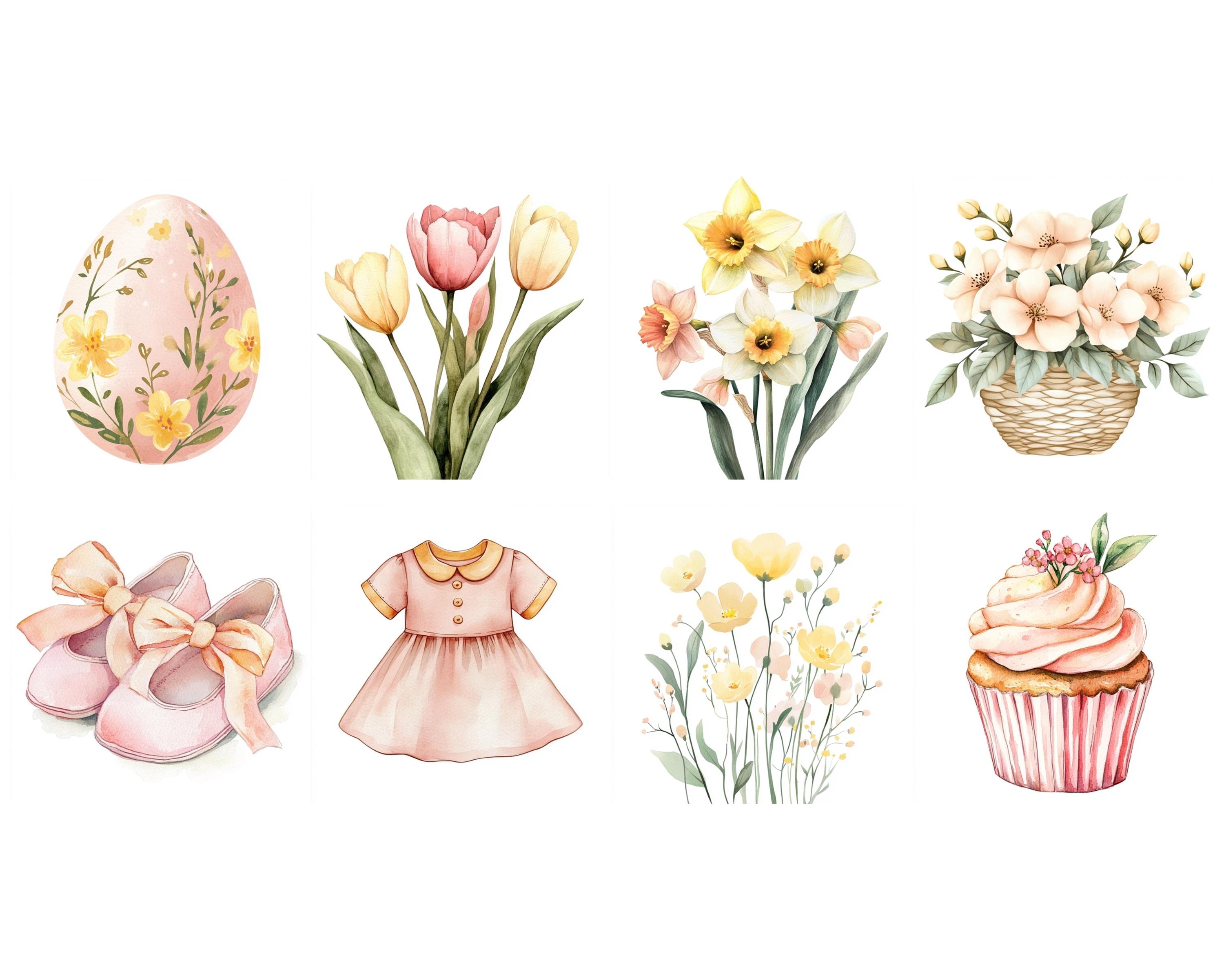 Pink Bunny Clipart – Spring Easter Rabbits With Flowers for Baby Shower ...
