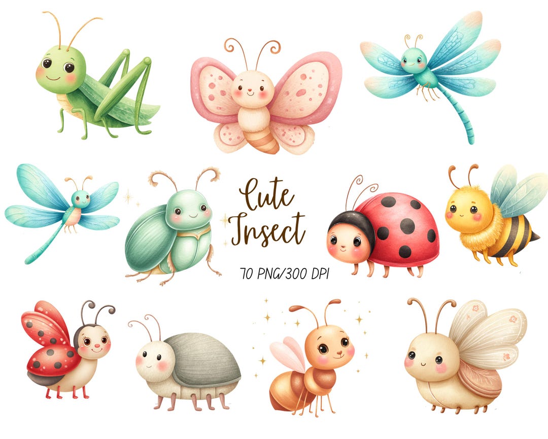 Cute Little Bugs Clipart, Insects Clipart, Spring Clip Art Bundle ...