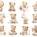 Watercolor Teddy Bear Clipart, Neutral Baby Shower Clipart, Beige ...