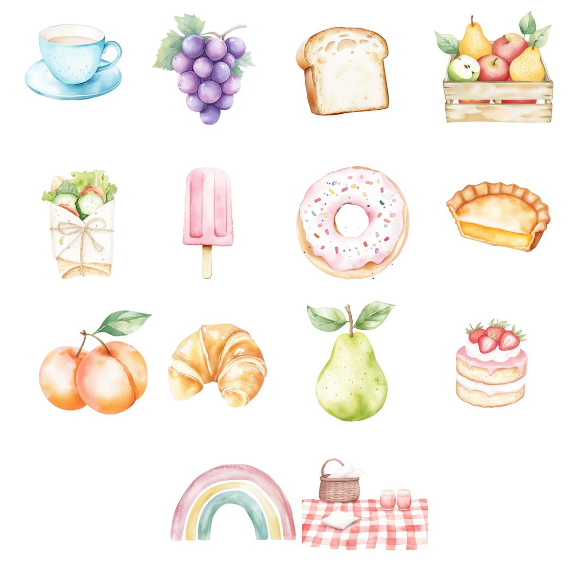 Watercolor Picnic Animals Clipart, Cute Picnic Party PNG, Basket ...
