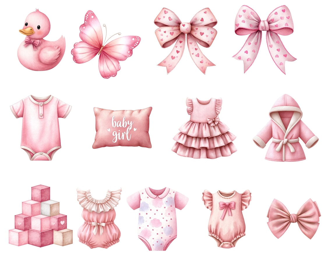 Pink Boho Nursery Clipart: Watercolor Baby Girl Animals (digital ...