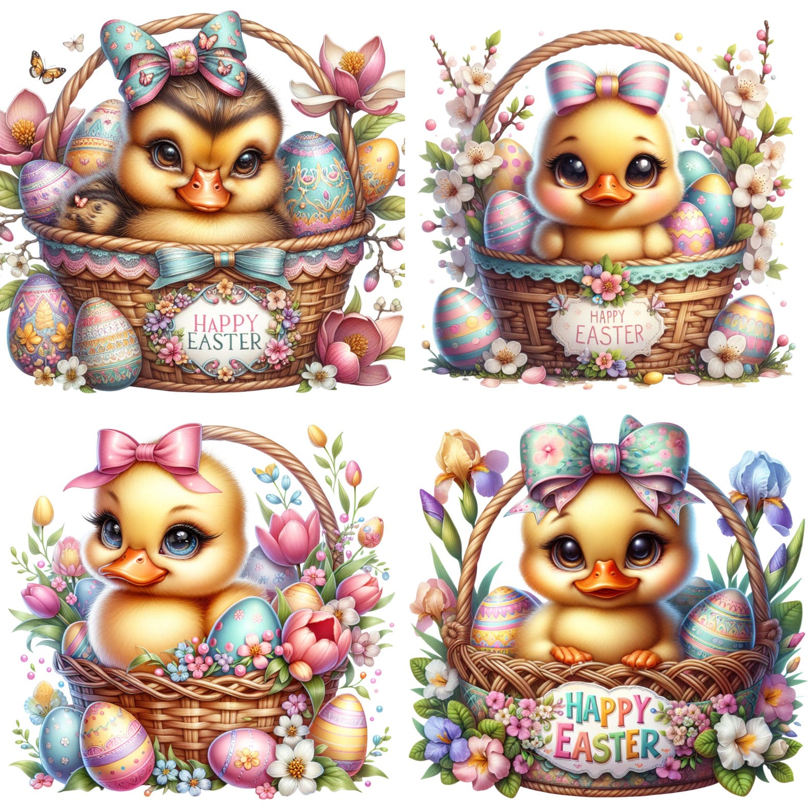 20 PNG Easter Duck Clipart Bundle, Cute Spring Duck PNG, Watercolor ...