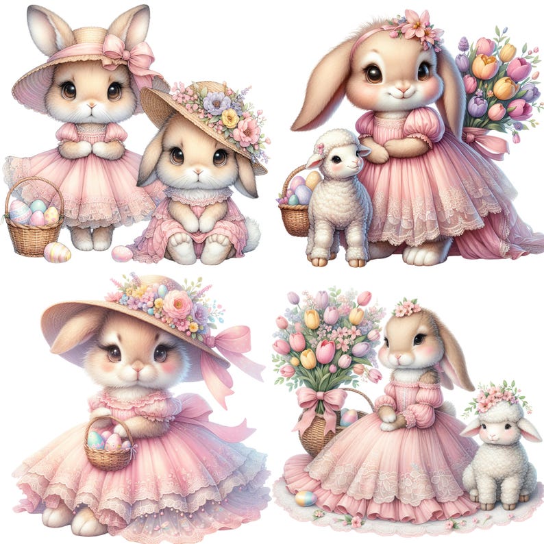 22 PNG Easter Bunny Clipart Bundle, Easter Bunny Clipart, Easter ...