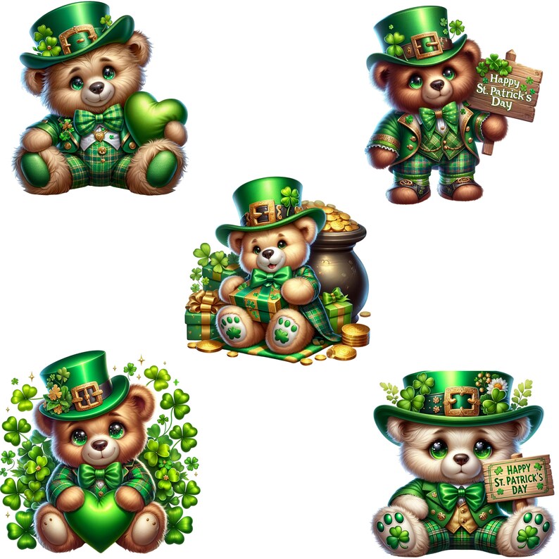 40 PNG St Patrick's Day Teddy Bear Clipart Set, Cute Saint Patrick ...