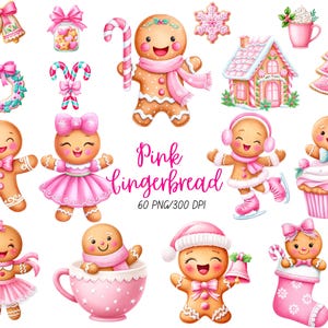 Pink Gingerbread Clipart Bundle, Watercolor, Christmas Png, Gingerbread ...