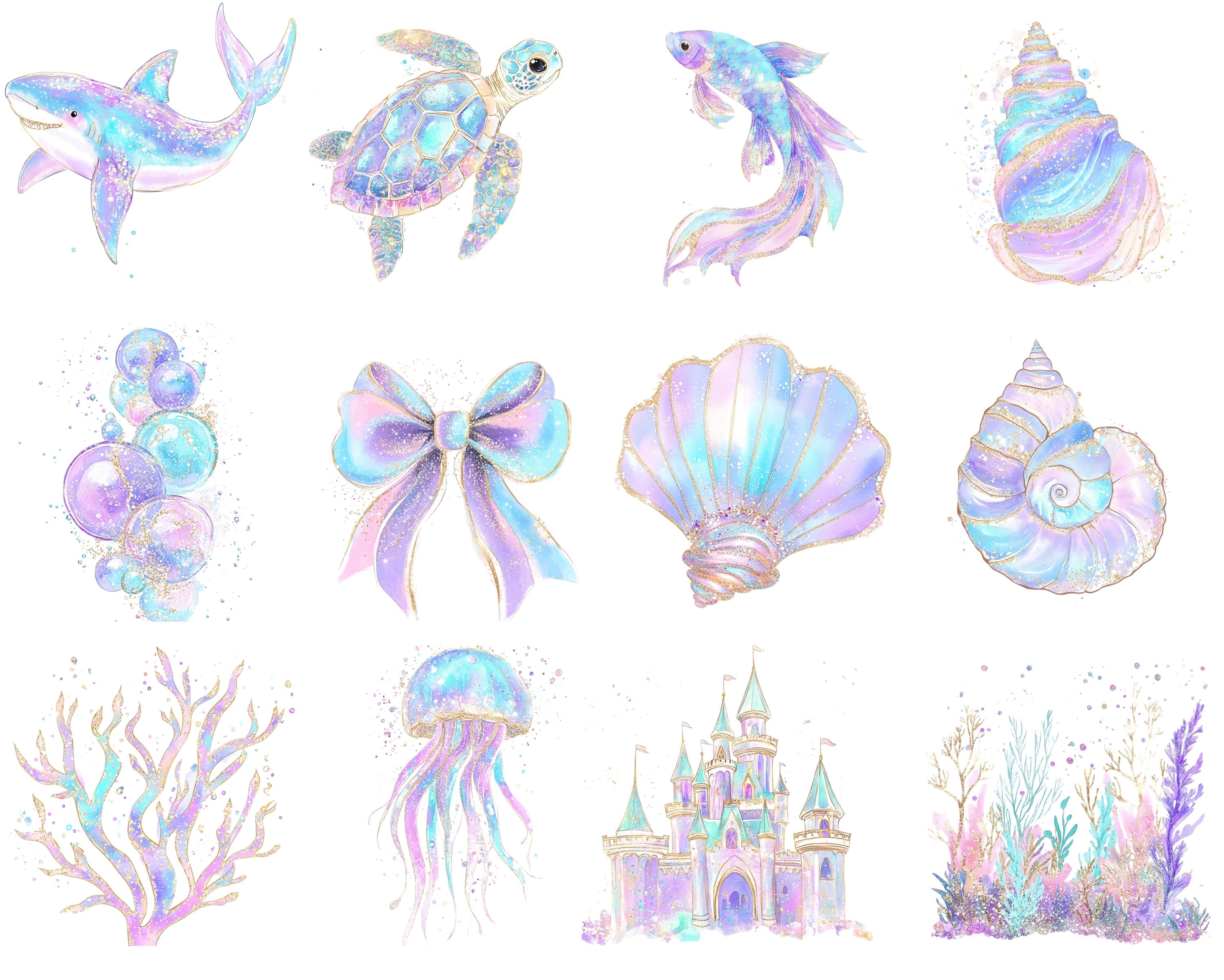 Mermaid Tail Clipart, Watercolor Pastel Under the Sea Clip Art, Mermaid ...
