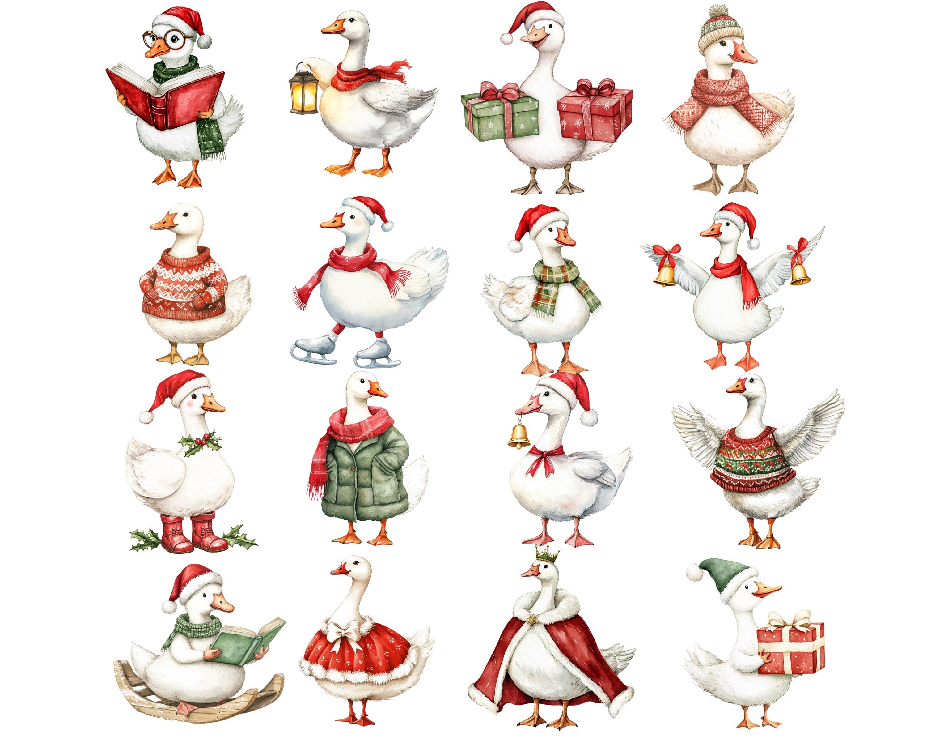 Watercolor Christmas Goose Clipart, Silly Goose Christmas PNG, Cute ...