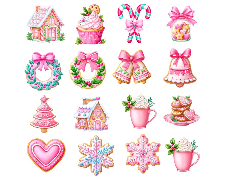 Pink Gingerbread Clipart Bundle, Watercolor, Christmas Png, Gingerbread ...