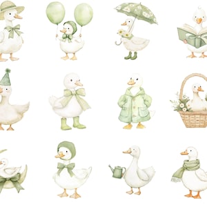 Silly Goose Clipart Spring, Vintage Watercolor Gosling Clip Art, Rustic ...