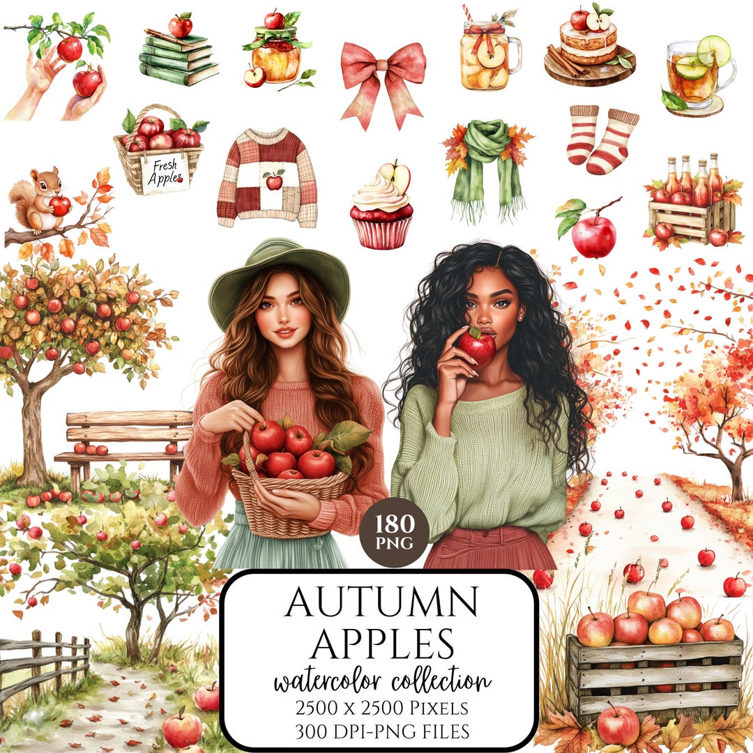 Watercolor Autumn Apples Clipart, Fall PNG, Cozy Autumn Farm ...