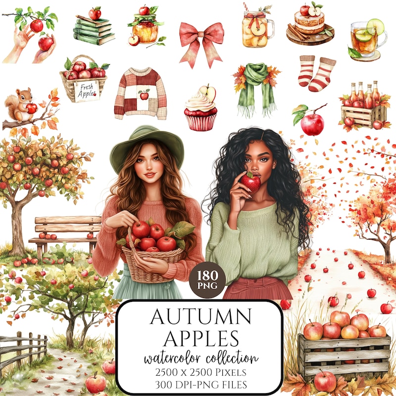 Apple Basket Clipart - Etsy