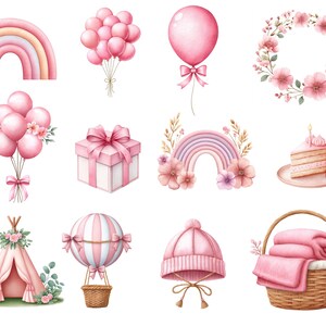 Pink Boho Nursery Clipart: Watercolor Baby Girl Animals (digital ...