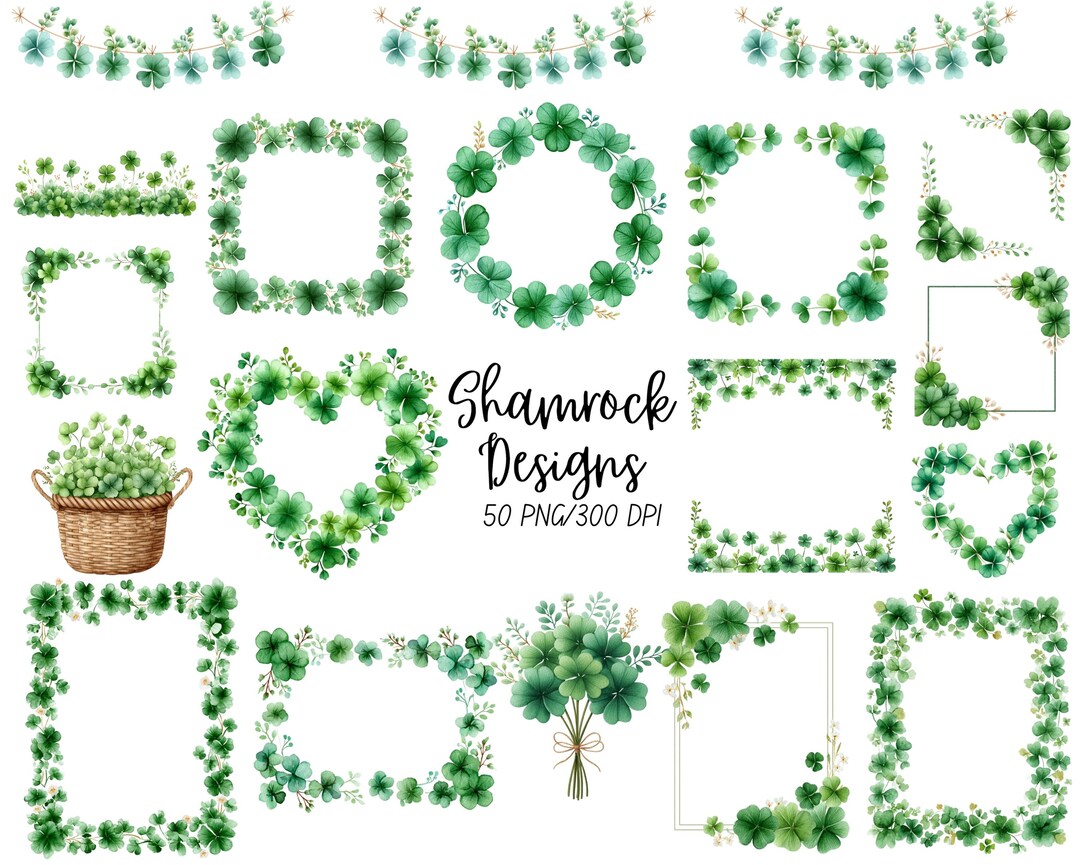 Shamrock Clipart Bundle St Patricks Day Wreath Clipart Watercolor ...