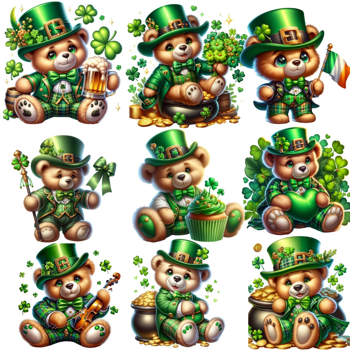40 PNG St Patrick's Day Teddy Bear Clipart Set, Cute Saint Patrick ...