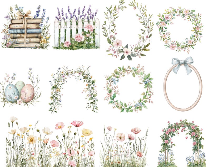 Vintage Bunny Easter Clipart – Spring Watercolor Cottagecore ...