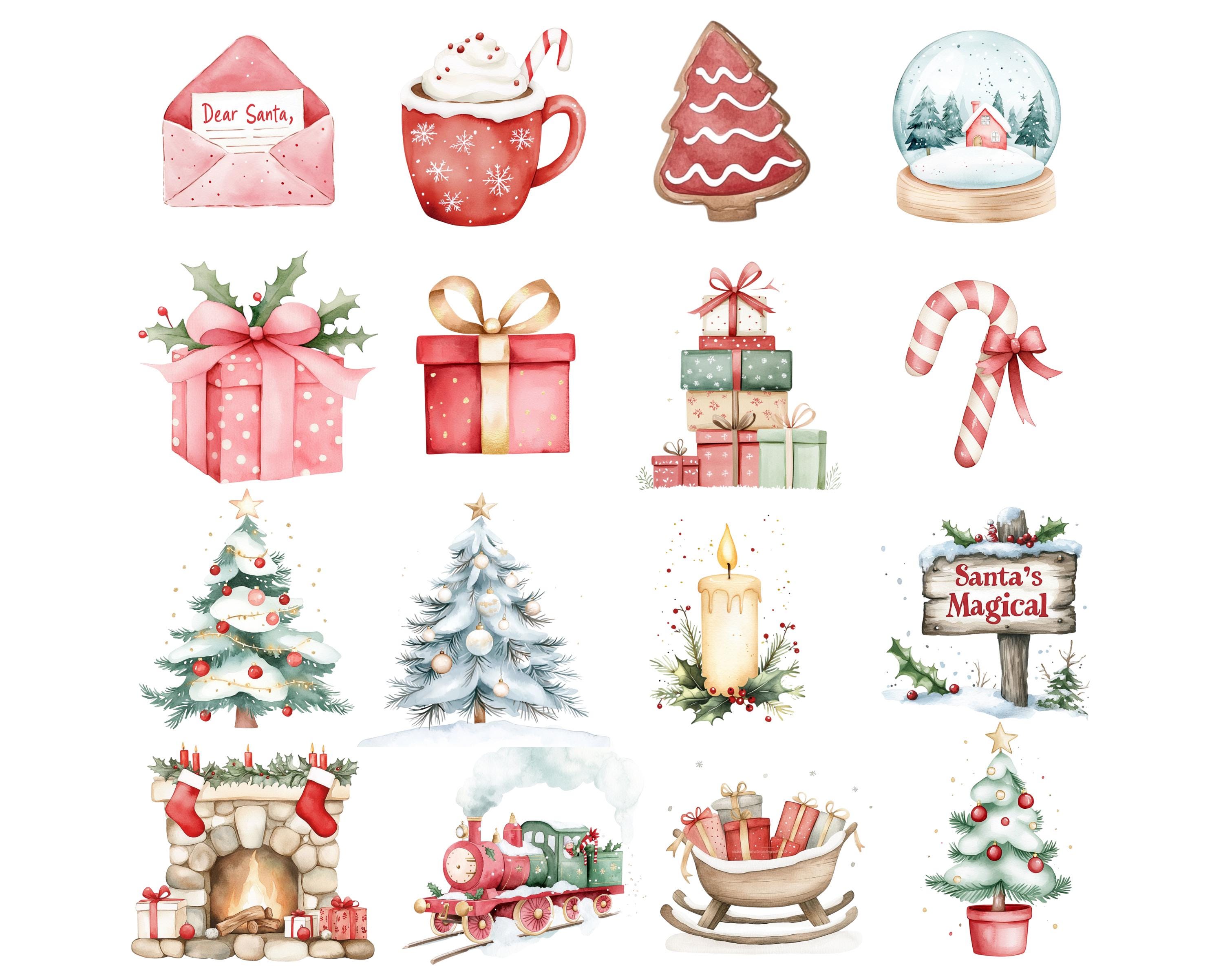 Watercolor Cute Christmas Clipart, Sweet Xmas PNG, Santa Claus Clip Art ...