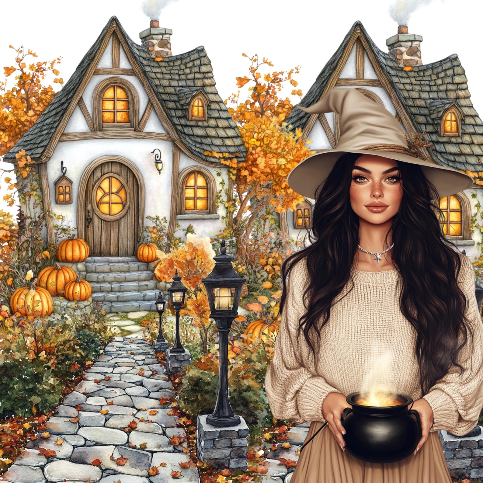 Watercolor Witching Autumn Clipart Set, Autumn Clipart, Cozy ...