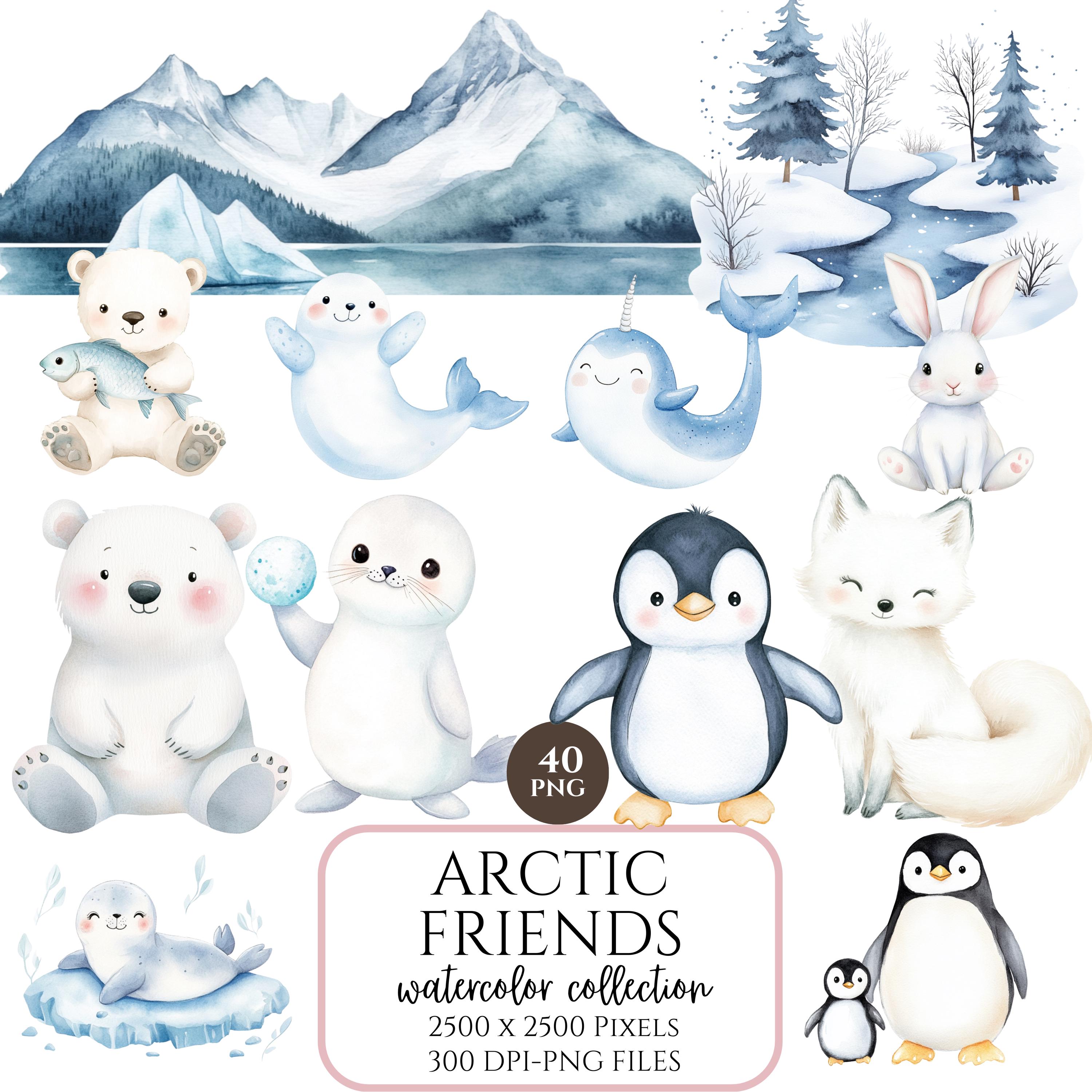 Cute Arctic Animals Clipart Watercolor Winter Polar Animals Boho ...