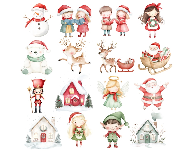 Watercolor Cute Christmas Clipart, Sweet Xmas PNG, Santa Claus Clip Art ...