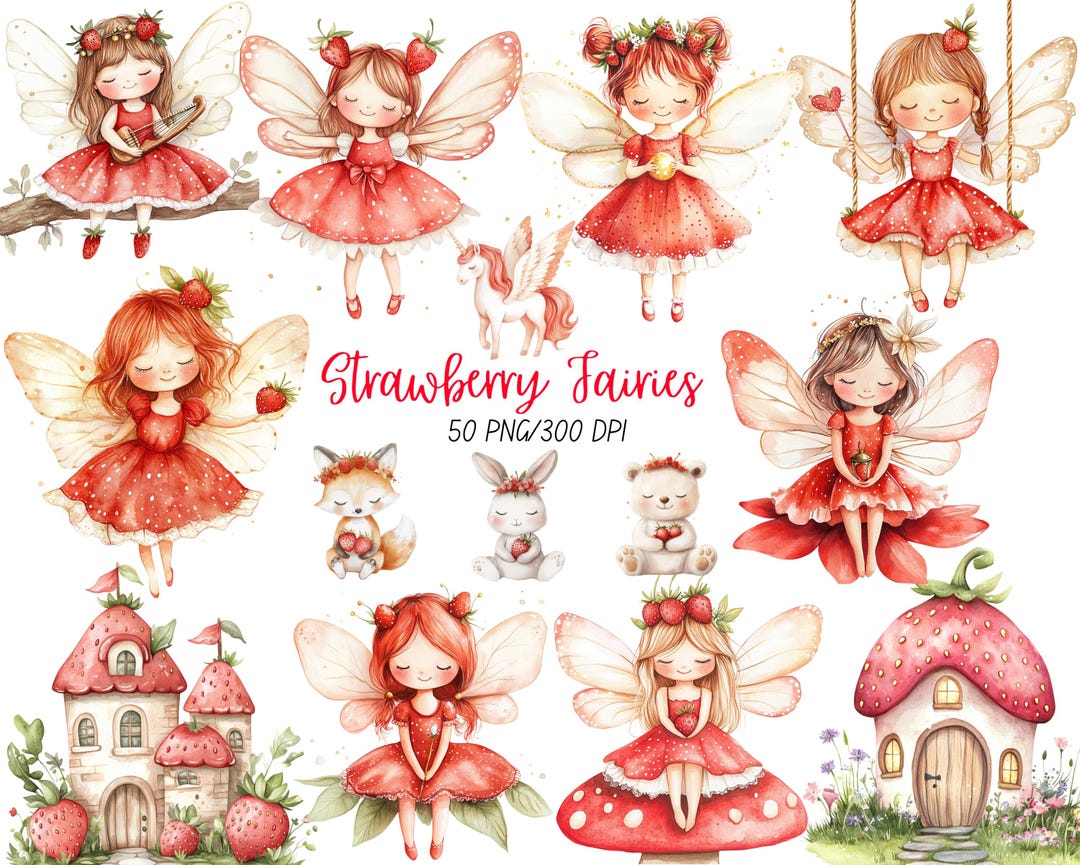 Strawberry Fairy Clipart, Cute Watercolor Fairies PNG, Berry Sweet ...