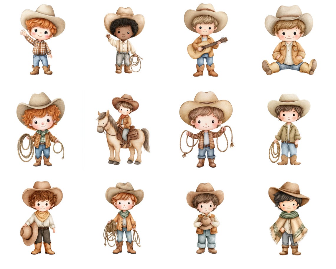 Cute Cowboy Clipart, Watercolor, Wild West PNG, Cowboy Images, Rodeo ...