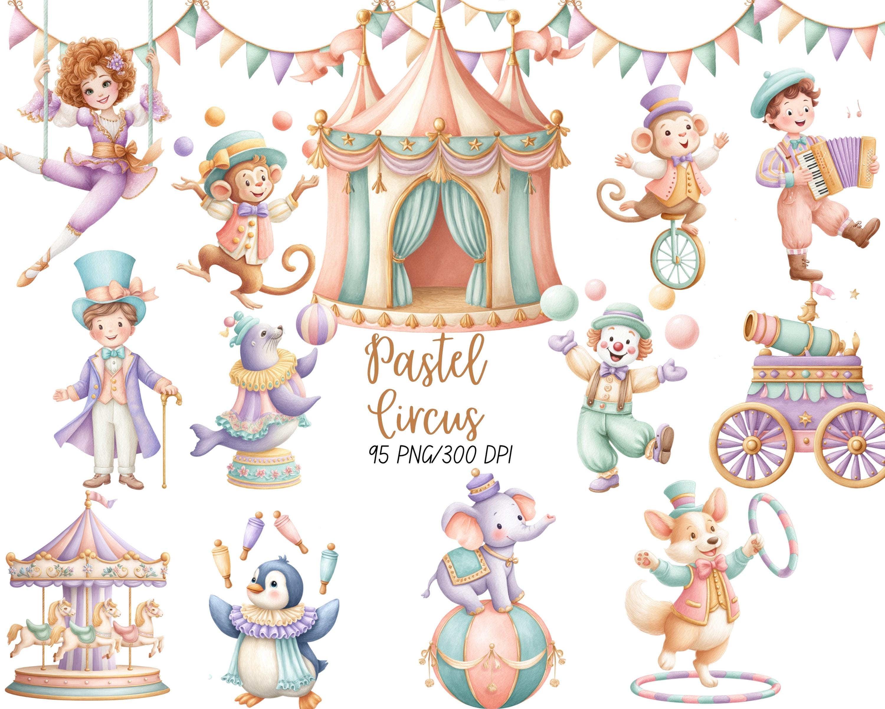 Pastel Circus Clipart, Watercolor, Carnival Clipart, Circus PNG, Cute ...