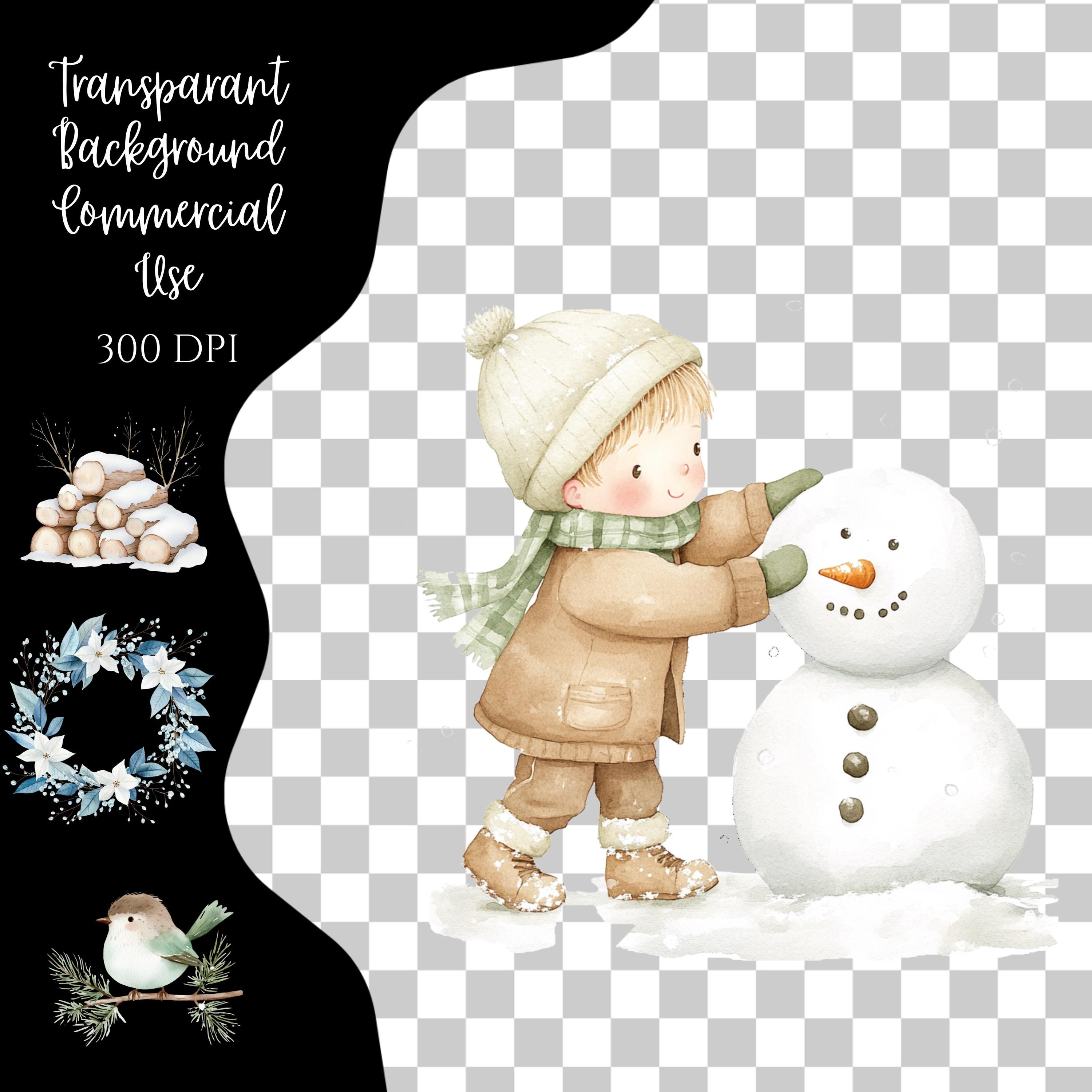 Cute Winter Fun Clipart, Whimsical Children Watercolor, Snow Activities ...
