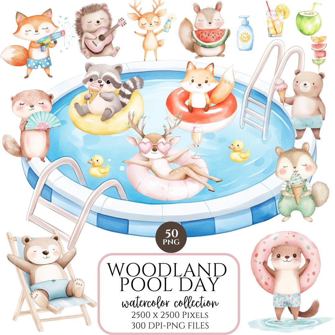 Cute Pool Party Watercolor Clipart, Summer Kids Birthday, Pool Float ...