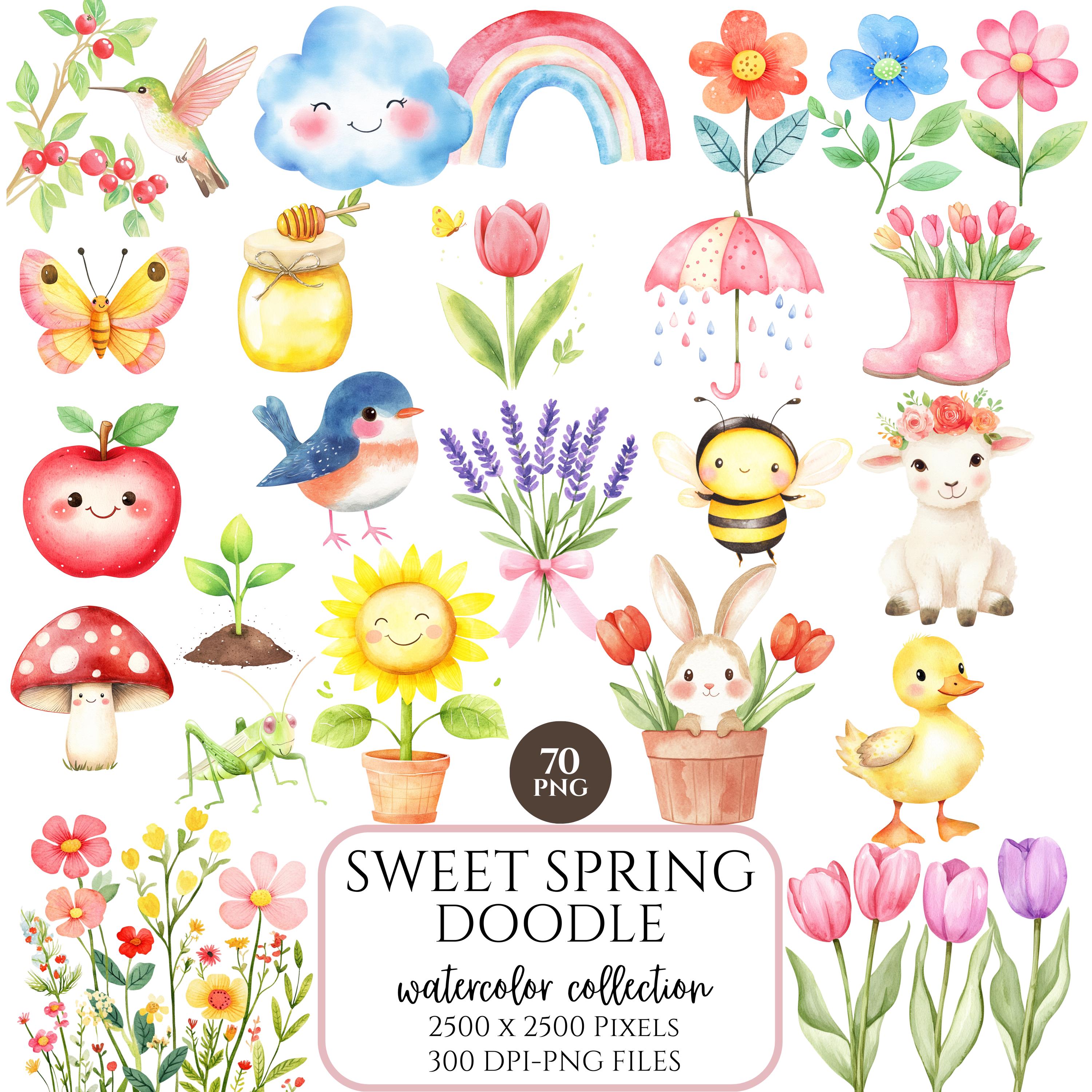 Watercolor Spring Clipart, Hello Spring PNG Set, Spring Planner ...