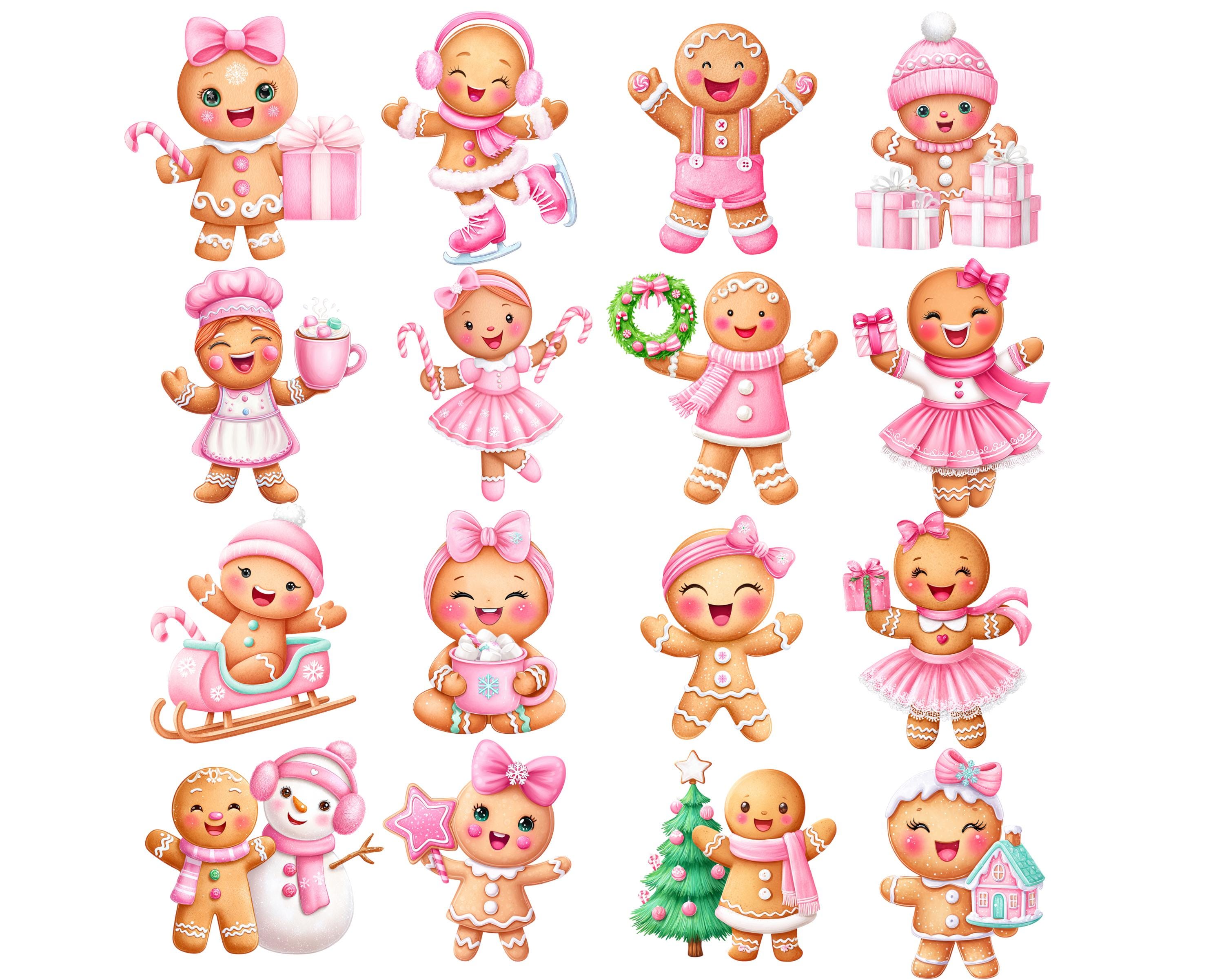 Pink Gingerbread Clipart Bundle, Watercolor, Christmas Png, Gingerbread ...