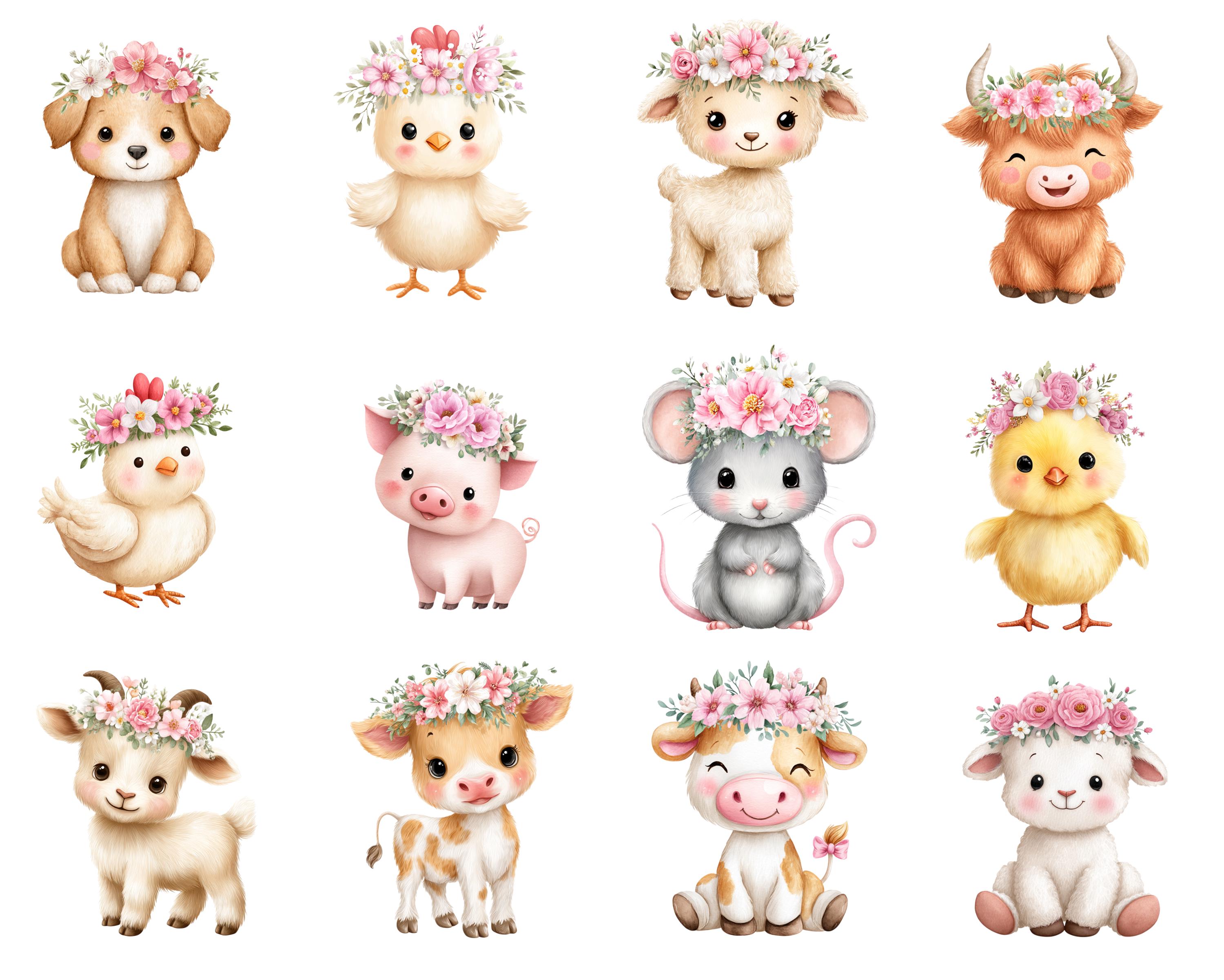 Pink Farm Clipart, Cute Farm Animals PNG, Barnyard Baby Shower, Digital ...
