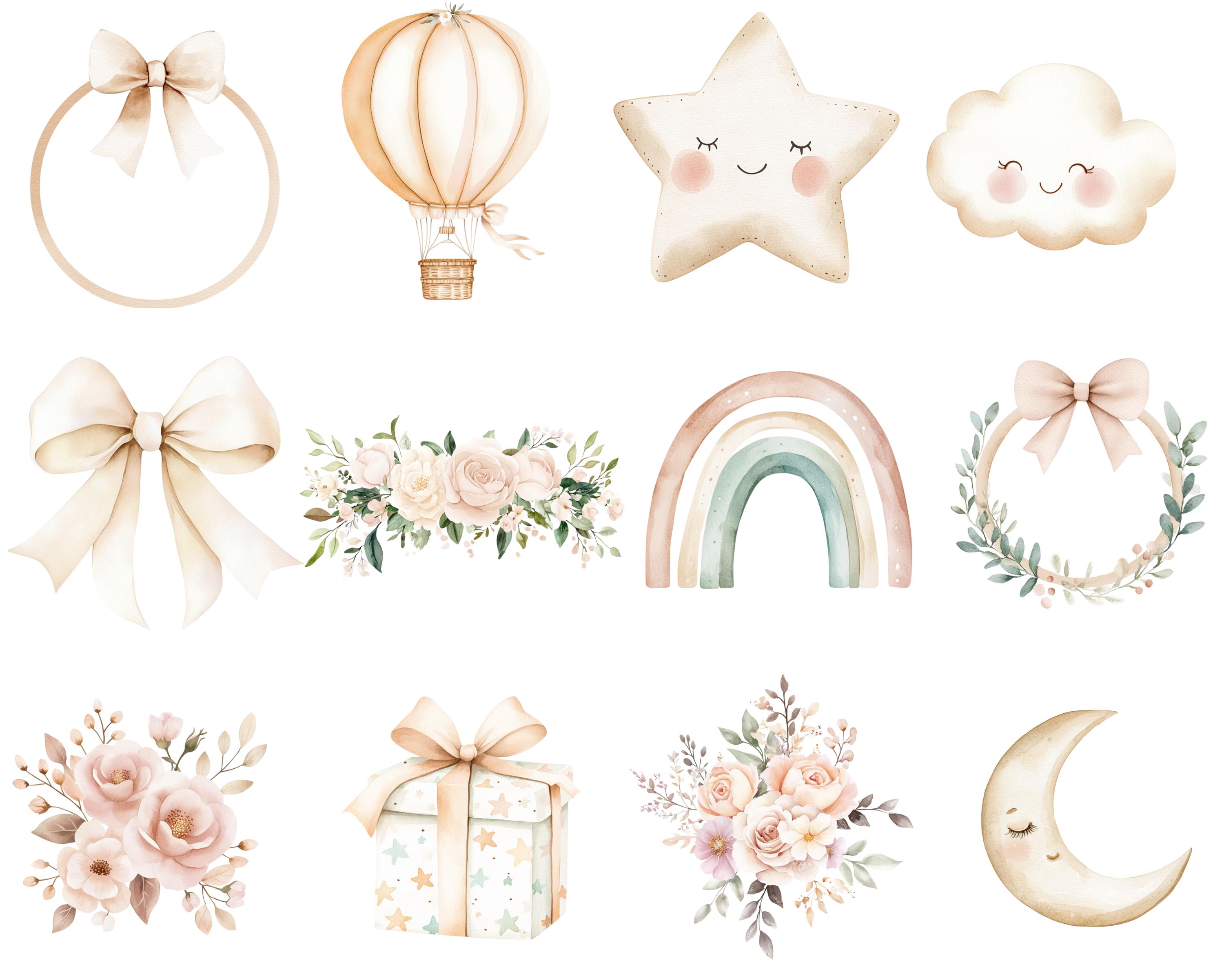 Watercolor Teddy Bear Clipart, Neutral Baby Shower Clipart, Beige ...