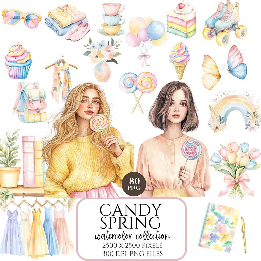 Spring Clipart, Springtime, Watercolor Fun Pastel Spring, Summer ...