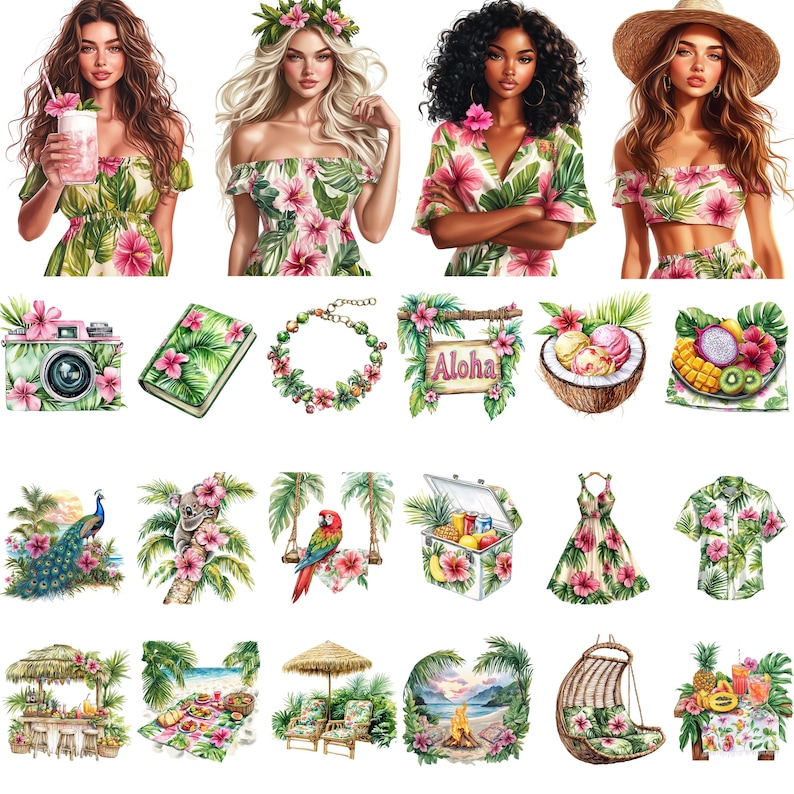 Watercolor Summer Tropical Clipart, Beach Vacation PNG, Tropical Nature ...