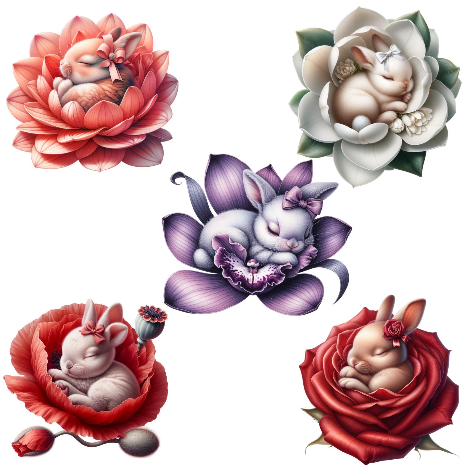 40 PNG Sleeping Bunny Clipart, Floral Easter Rabbits, Bunny in Basket ...