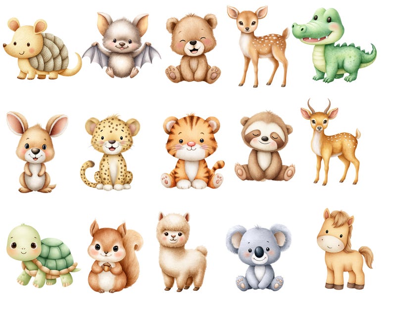 Cute Noah's Ark Watercolor Clip Art, Nursery Decor, Bibble Clipart ...