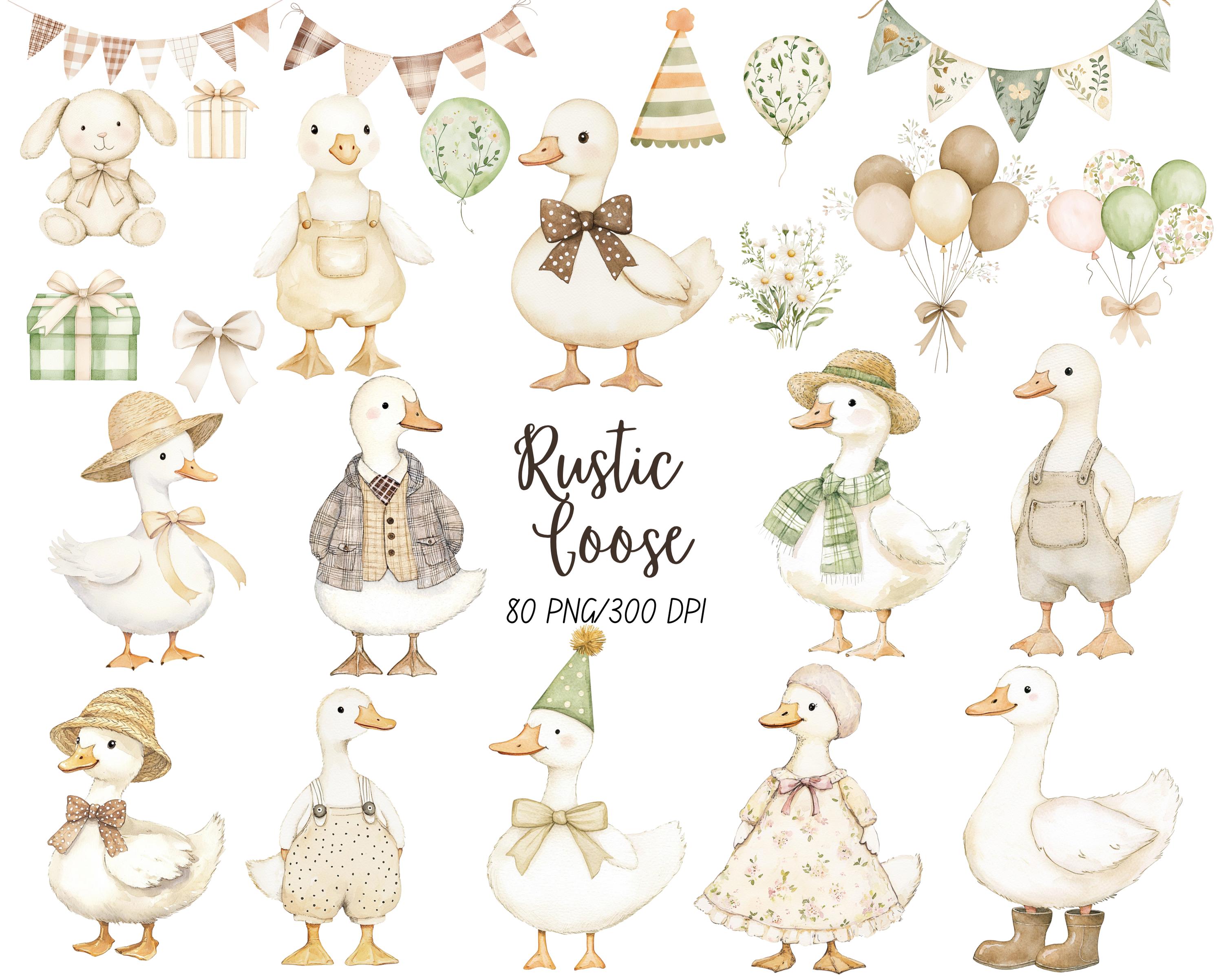 Watercolor Rustic Goose Clipart, Silly Goose PNG, Boho Nursery Decor ...