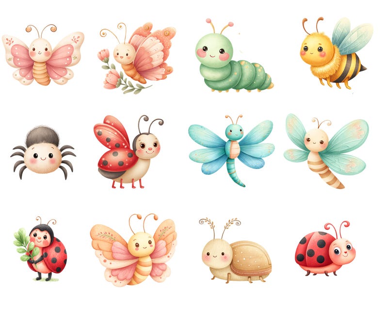 Cute Little Bugs Clipart, Insects Clipart, Spring Clip Art Bundle ...