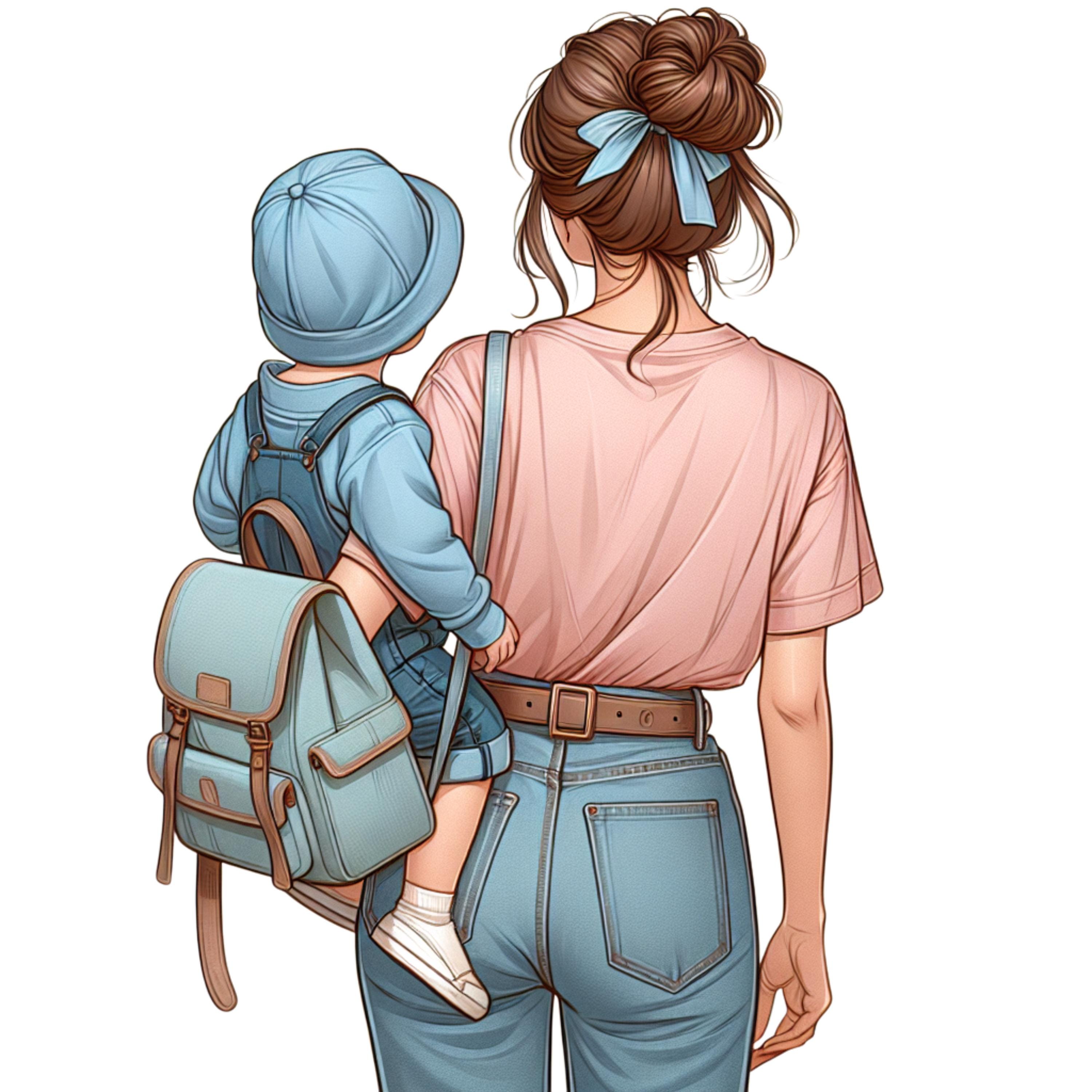 22 PNG Messy Bun Mom Clipart Bundle, Watercolor Mother and Children ...