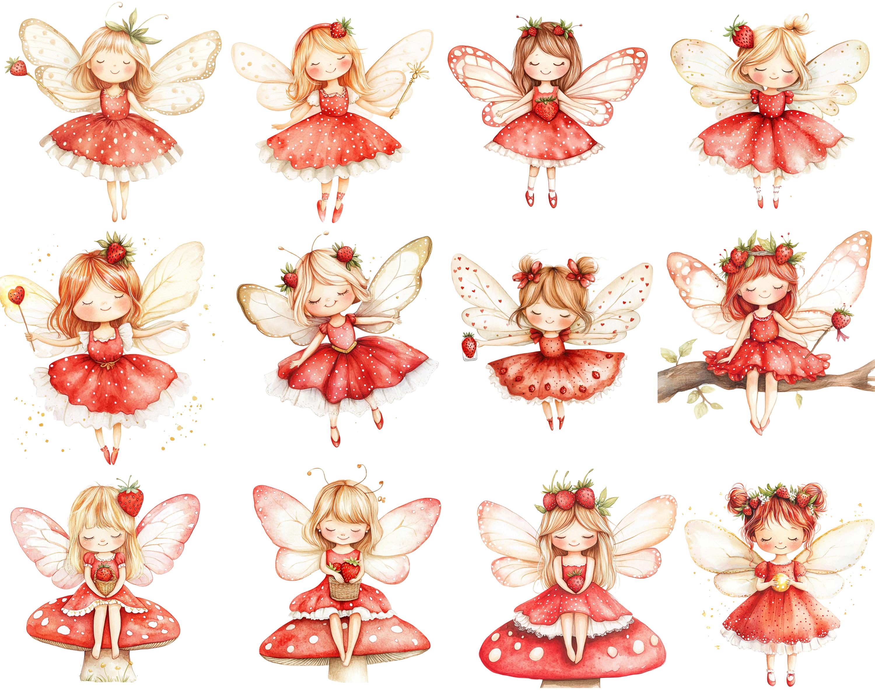 Strawberry Fairy Clipart, Cute Watercolor Fairies PNG, Berry Sweet ...