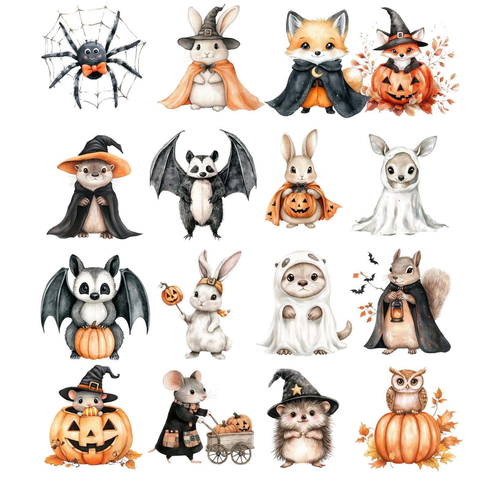 Halloween Woodland Animals Clipart Bundle, Cute Fall Halloween PNG ...