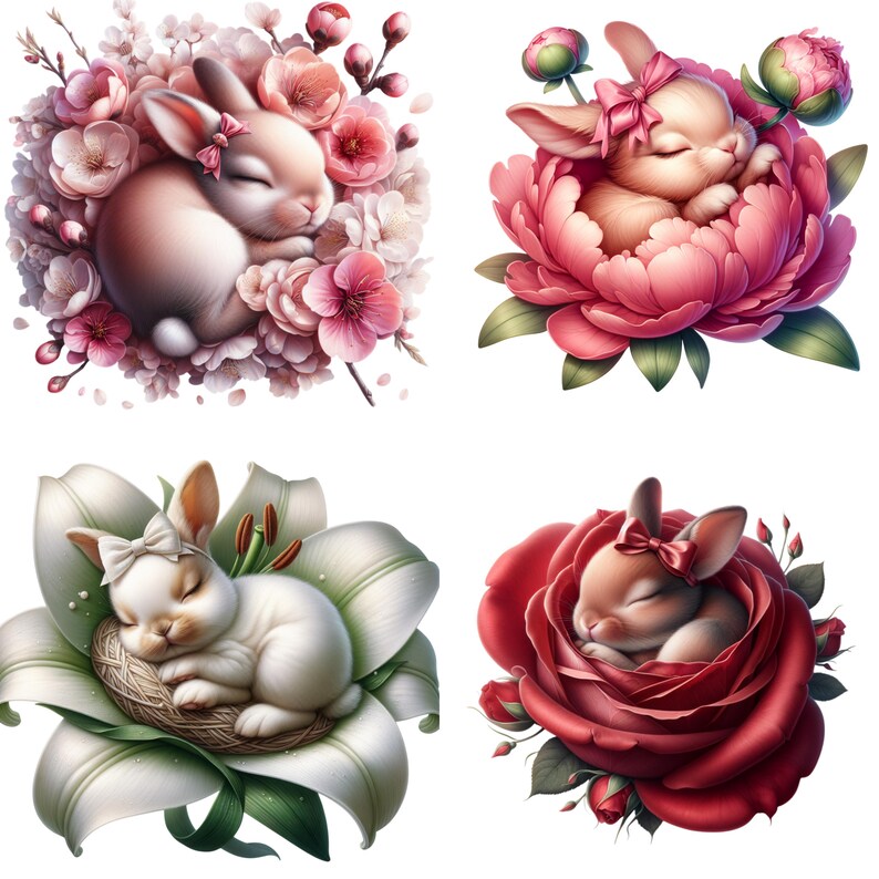40 PNG Sleeping Bunny Clipart, Floral Easter Rabbits, Bunny in Basket ...
