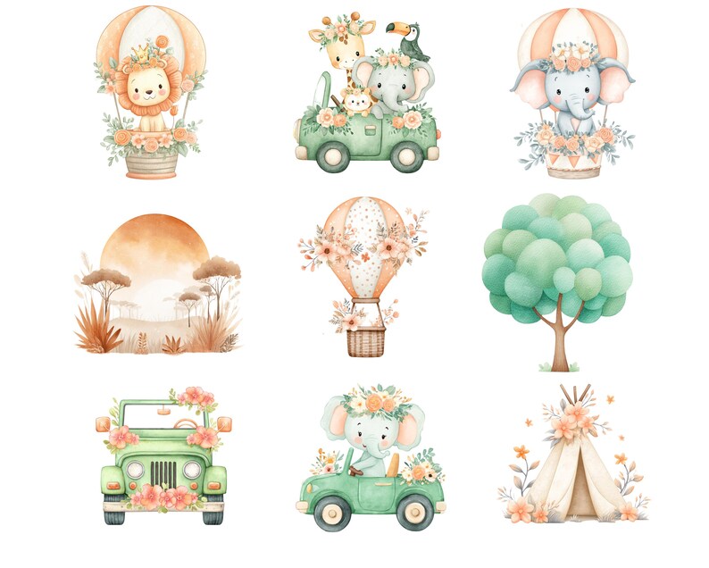 Boho Safari Clipart, Safari Baby Shower, Jungle Nursery PNG, Neutral ...