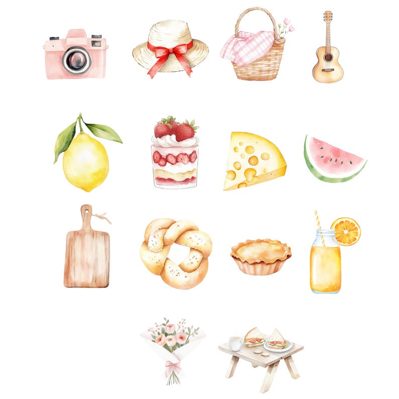 Watercolor Picnic Animals Clipart, Cute Picnic Party PNG, Basket ...