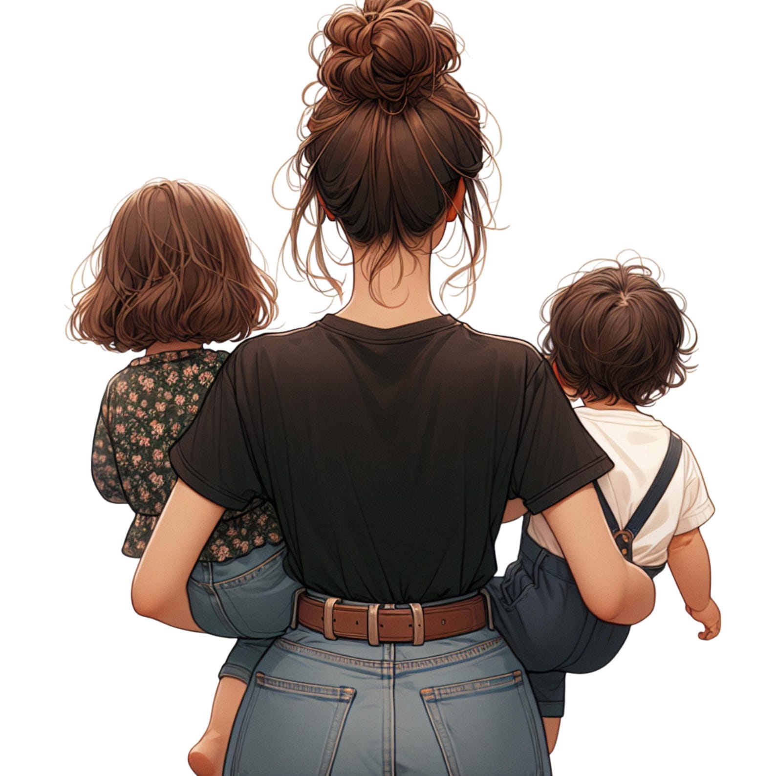 22 PNG Messy Bun Mom Clipart Bundle, Watercolor Mother and Children ...