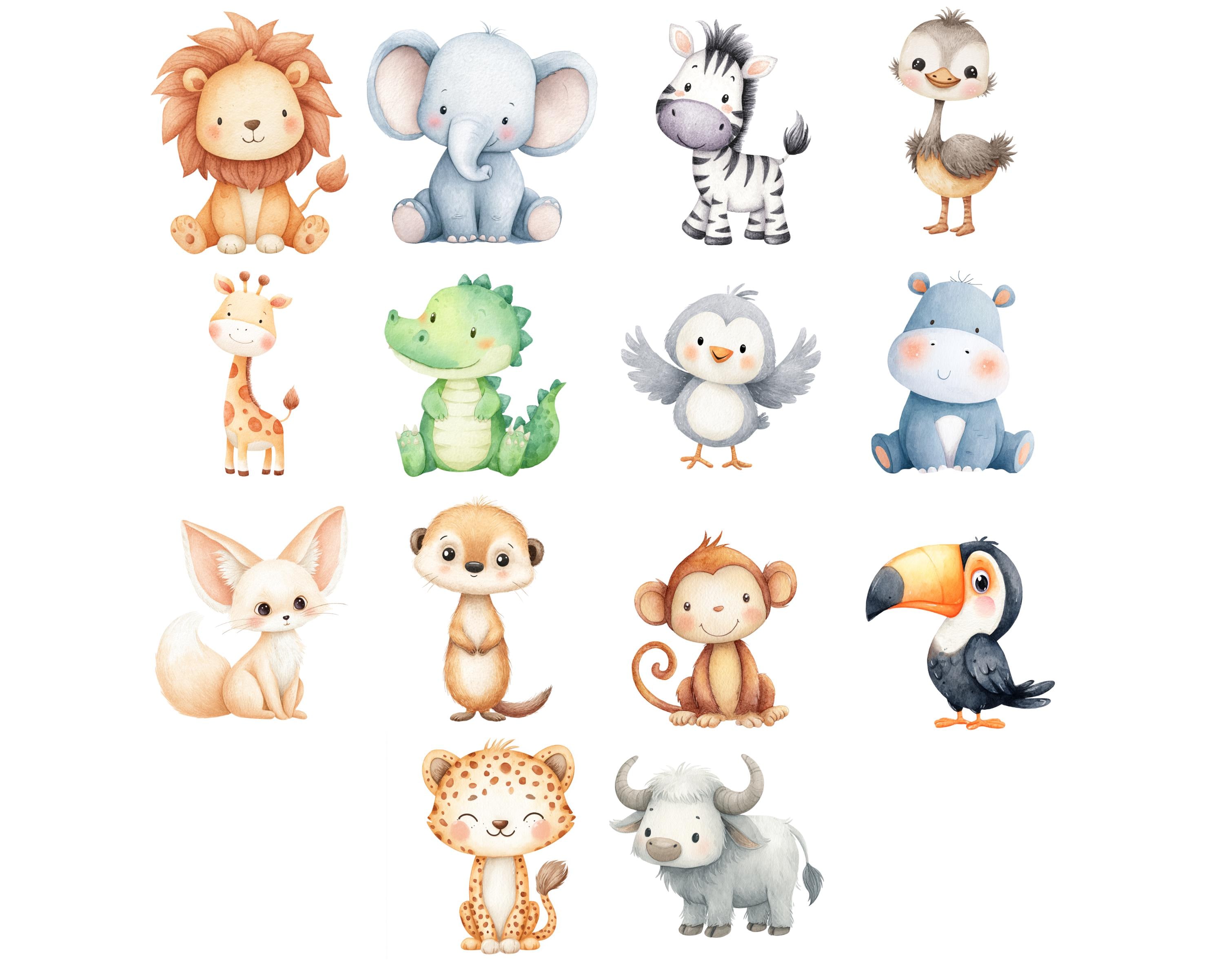 Watercolor Safari Friends Clipart, Cute Animals Clipart, Baby Animals ...