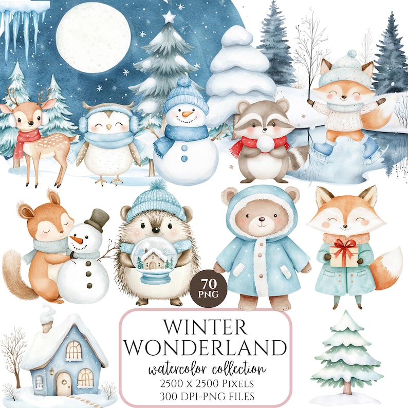 Winter Wonderland Clipart Bundle, Watercolor Winter Wonderland Baby ...