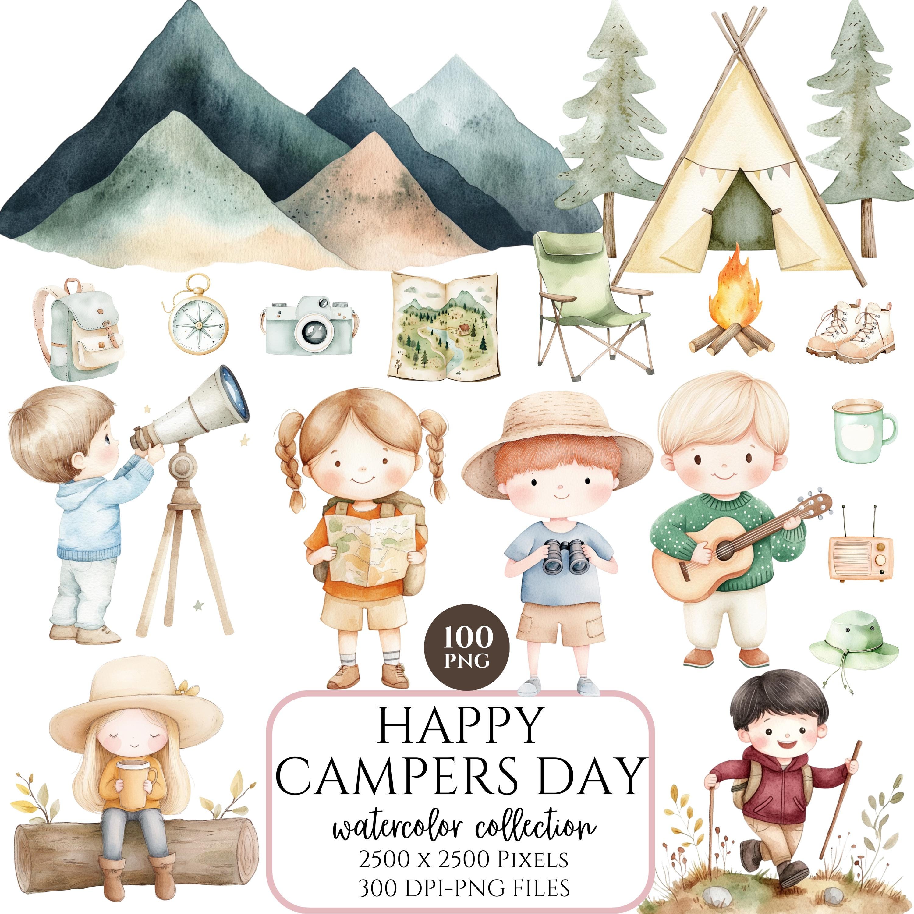 Cute Camping Clipart Bundle, Outdoor Adventure PNG, Nature Vacation ...