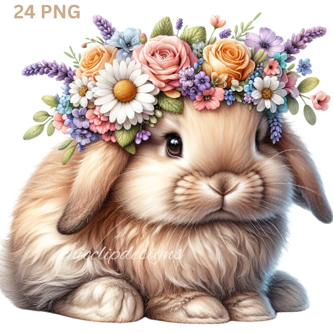24 PNG Spring Rabbit Clipart Bundle, Spring Bunny, Watercolor Bunny ...